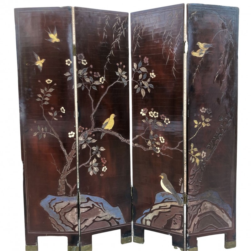 Paravent chinois XIXe Laque de Coromandel - La Maison d'Echo